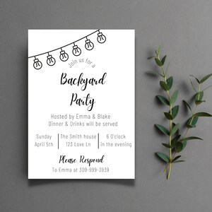 Backyard Party Invitation Template, Birthday, Baby Shower, Couples ...
