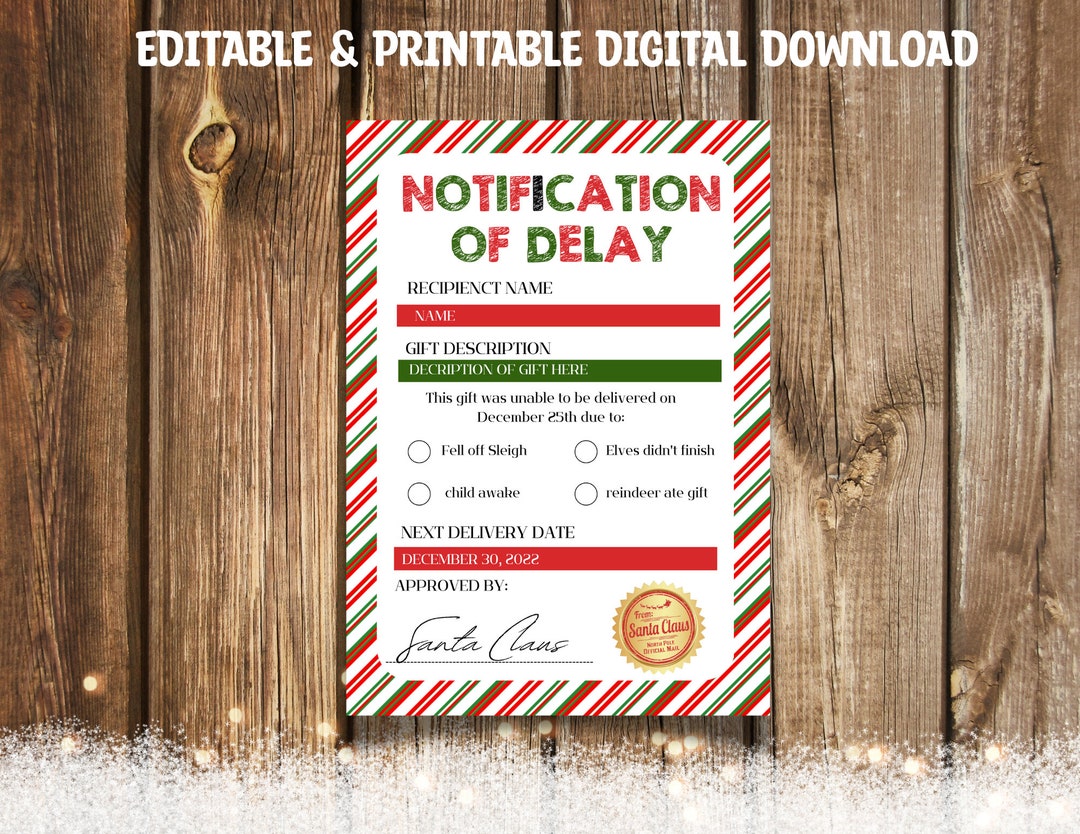Late Christmas Gift Letter From Santa Delayed Gift Notice Etsy Australia