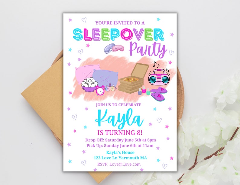 Girl's Slumber Party Invitation Printable Sleepover - Etsy