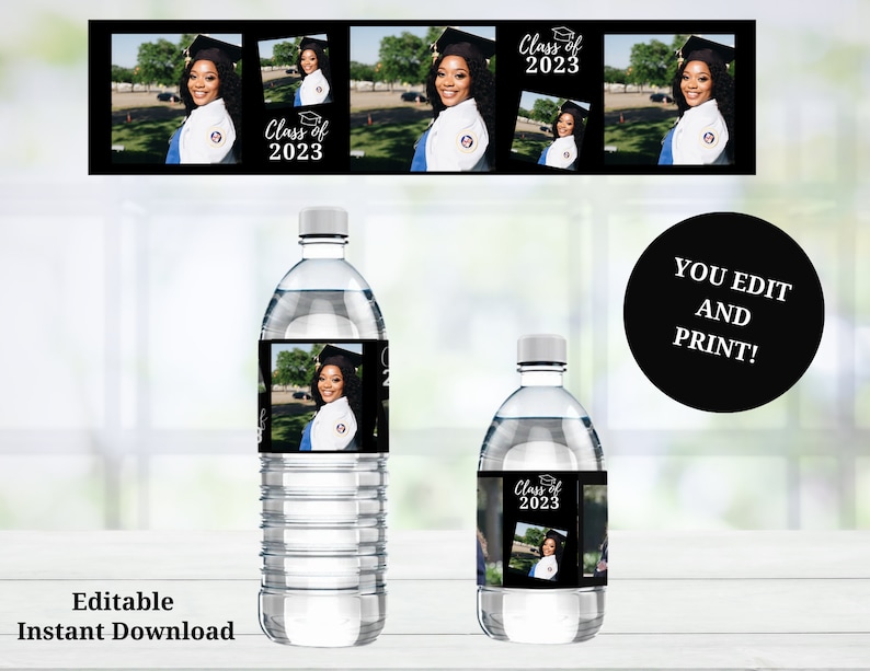 Photo Graduation Water Bottle Labels Class of 2023 Graduate - Etsy