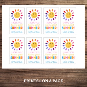 End of School Year Tags, Sun Gift Tags, Teacher Thank You, Last Day of ...