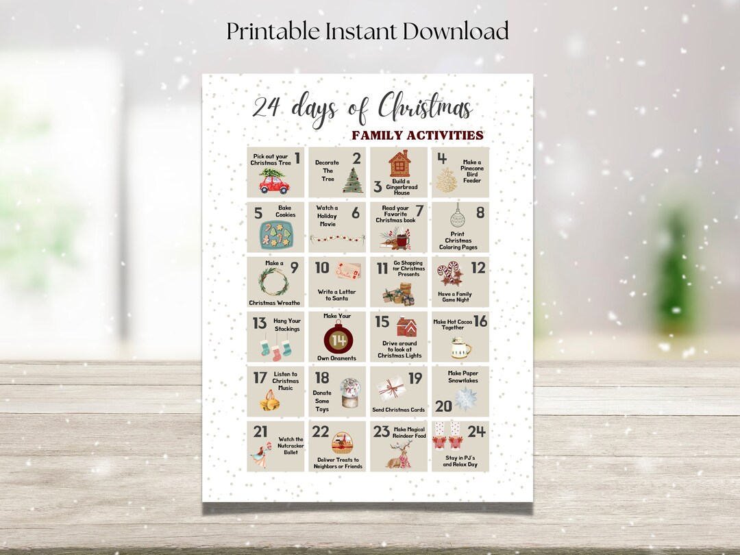 Christmas Countdown Calendar of Fun Family Activities- Printable Advent ...