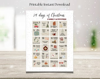 Christmas Countdown Calendar of Fun Family Activities- Printable Advent ...