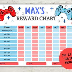 EDITABLE Video Game Reward Chart, Chore Chart, Behavior Chart, Boys ...