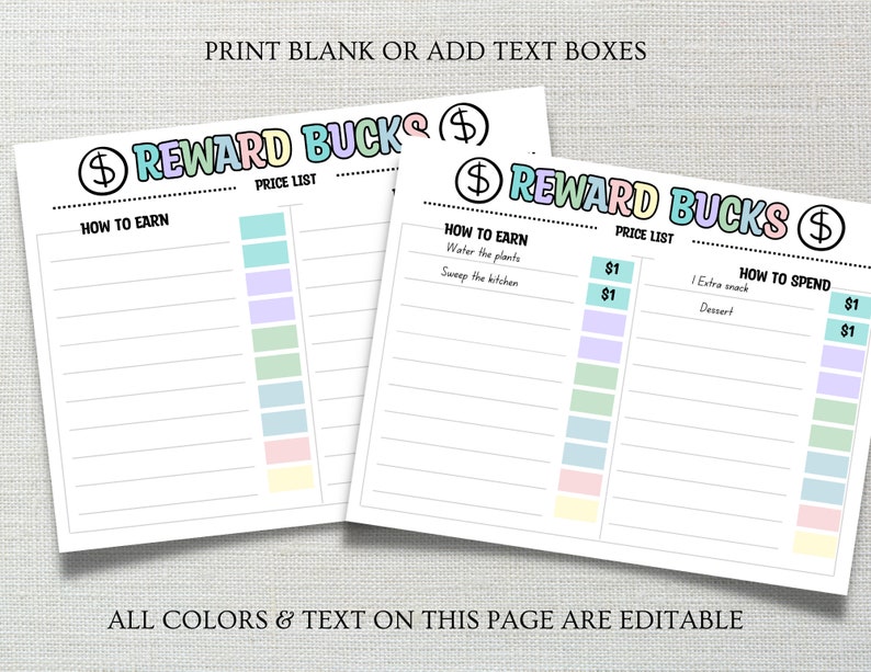 Editable Kids Reward Bucks | Printable | Mom Bucks, Reward System for ...
