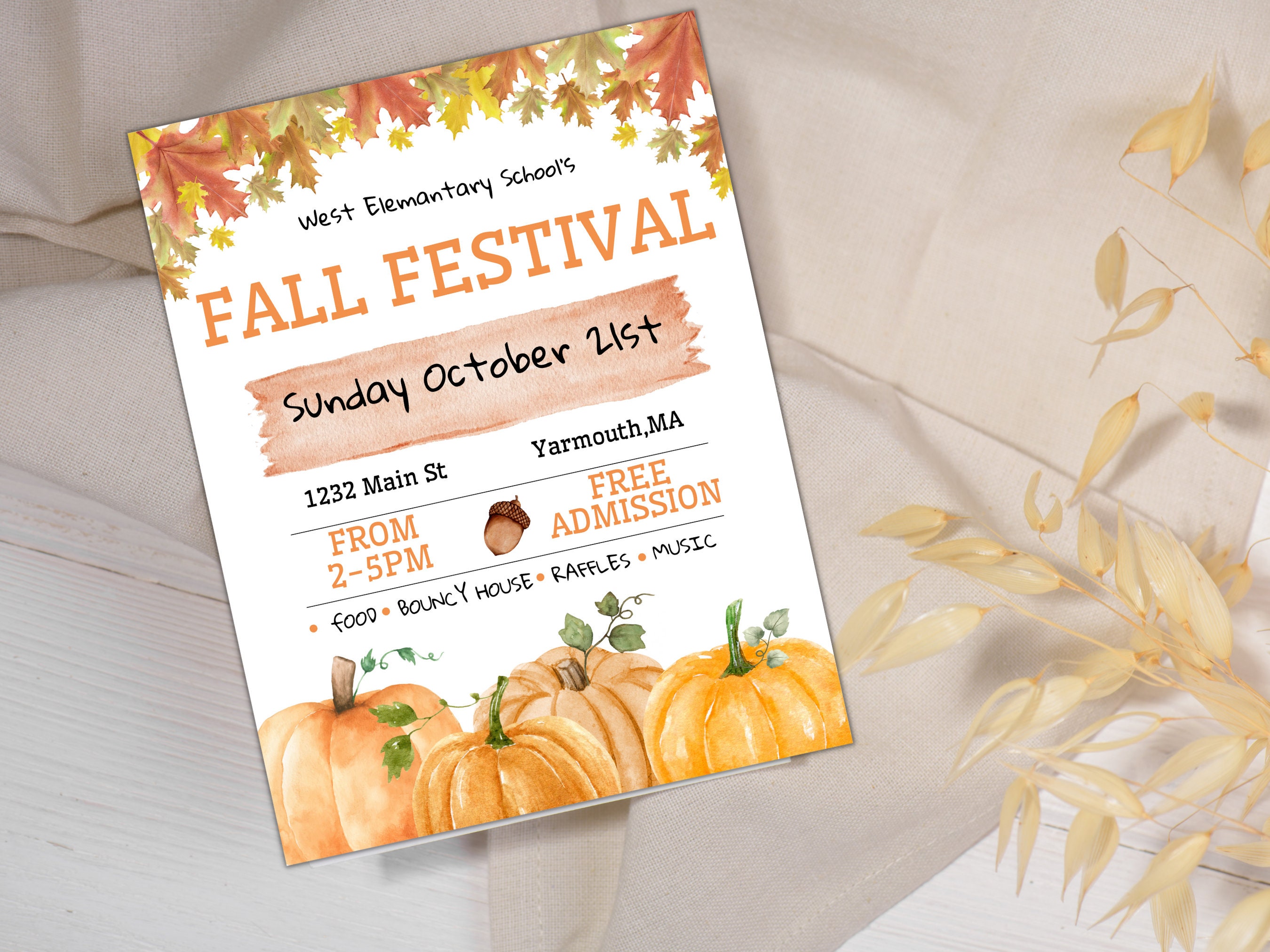 Fall Festival Flyer Template Editable, Harvest Invitation Church ...