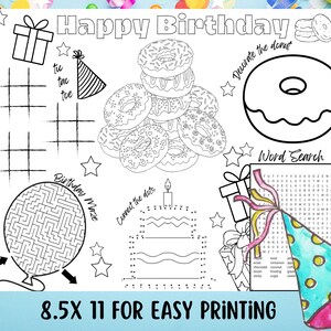 Donut Birthday Party Placemat Activity Sheet,birthday Printable for ...
