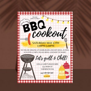 Barbecue Cookout Flyer, Picnic Flyer, Fundraiser Flyer, Neighborhood ...