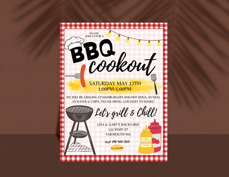 Barbecue Cookout Flyer, Picnic Flyer, Fundraiser Flyer, Neighborhood ...