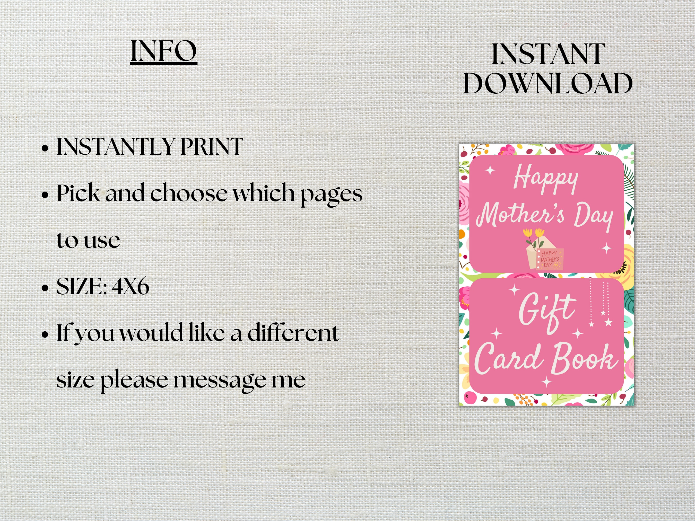 Printable Mother's Day Gift Card Book |mothers Day Gift | Girl Holiday ...