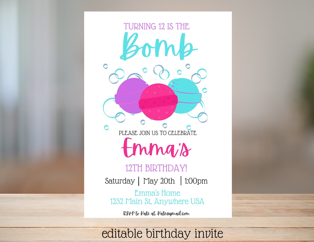 Editable Invitation - Bath Bomb Birthday - Printable - Invitation ...