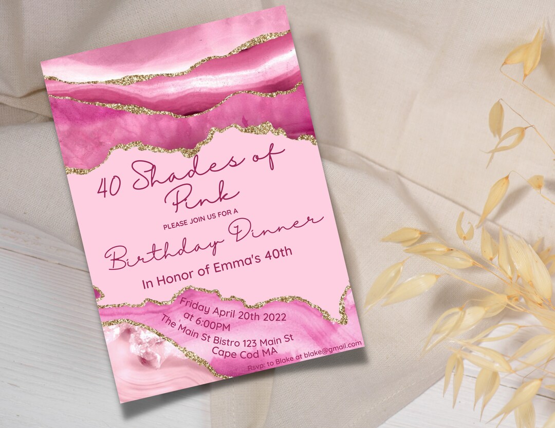 Editable Shades of Pink Invitation, Agate Birthday Dinner Invitation ...