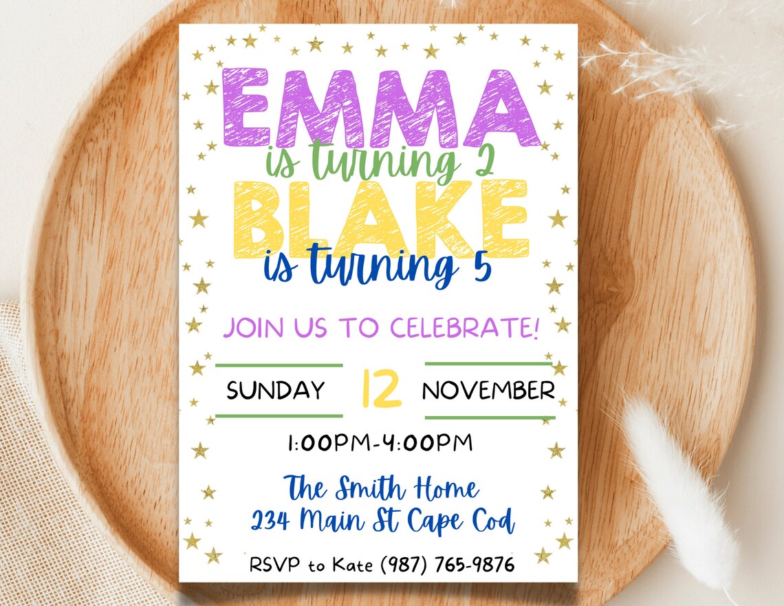Editable Siblings Birthday Invitation Sibling Invitation - Etsy
