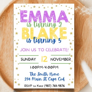 Editable Siblings Birthday Invitation Sibling Invitation - Etsy