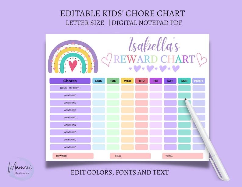 EDITABLE Rainbow Reward Chart, Rainbow Behavior Chart, Pastel Rainbow ...