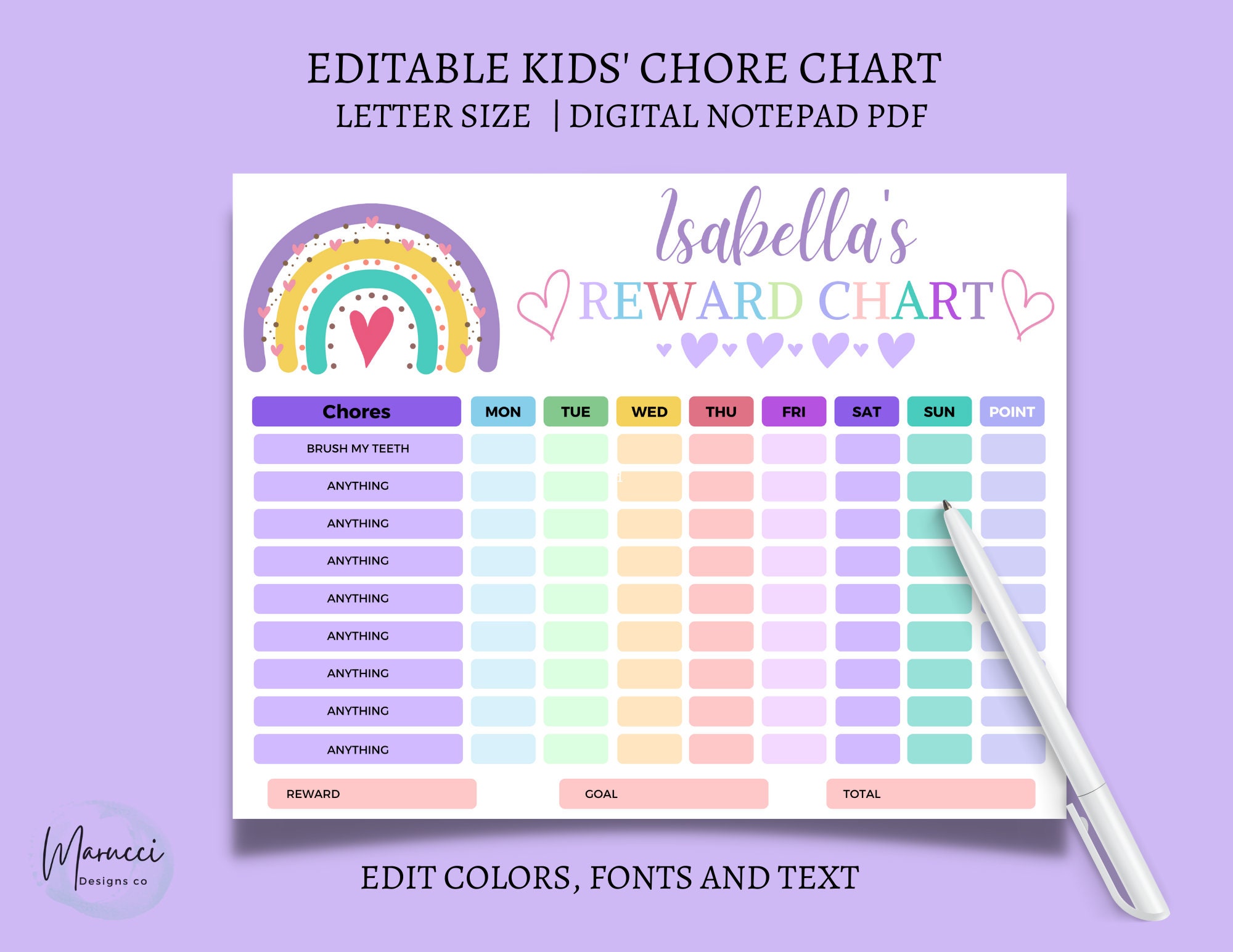 EDITABLE Rainbow Reward Chart Rainbow Behavior Chart Pastel - Etsy