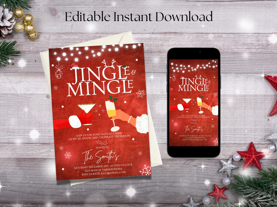 EDITABLE Jingle & Mingle Christmas Party Template - Trendy Christmas ...