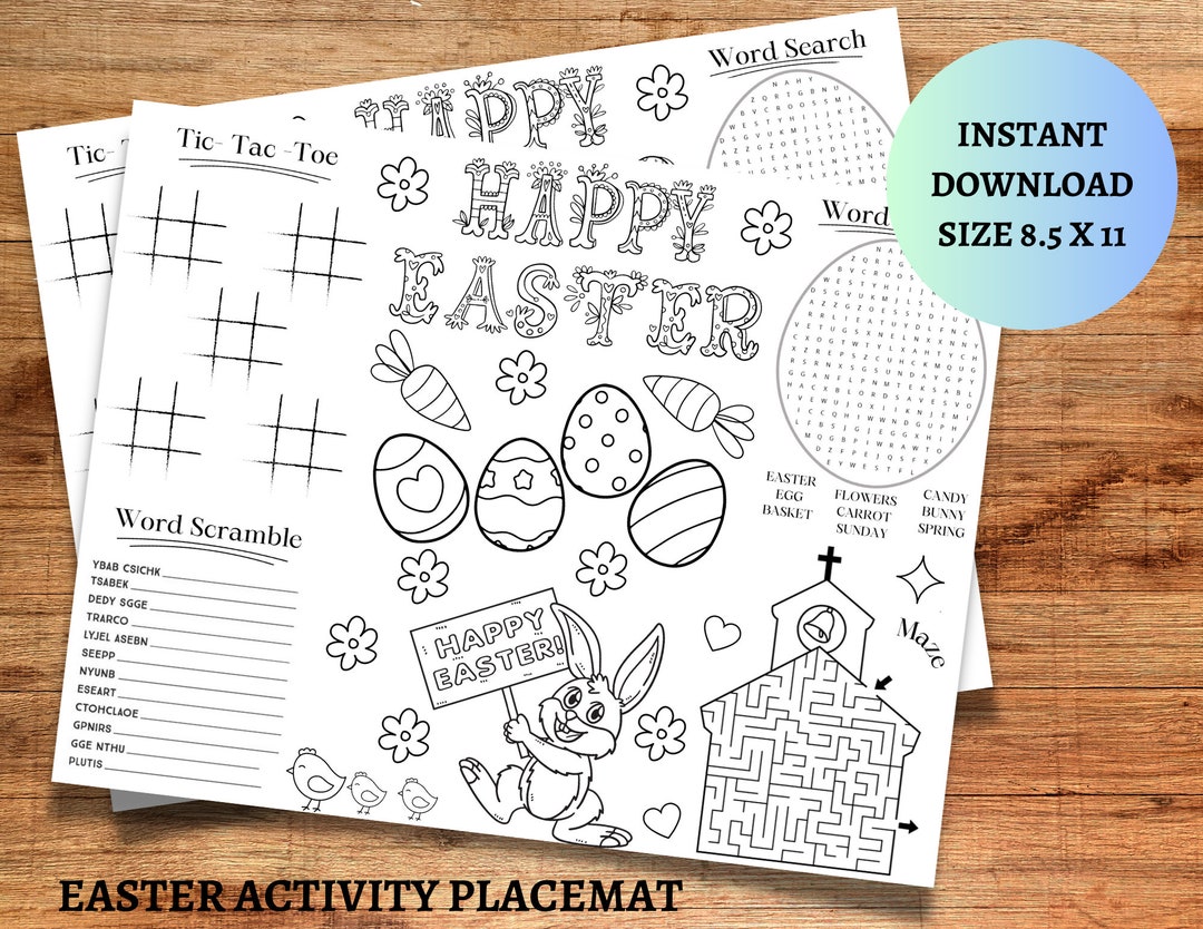 Easter Dinner Brunch Placemat Kids Table Coloring Craft Bible Quote ...
