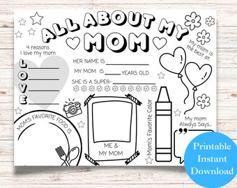 All About My Mom Printable, Mother's Day Craft, Mother's Day Coloring ...