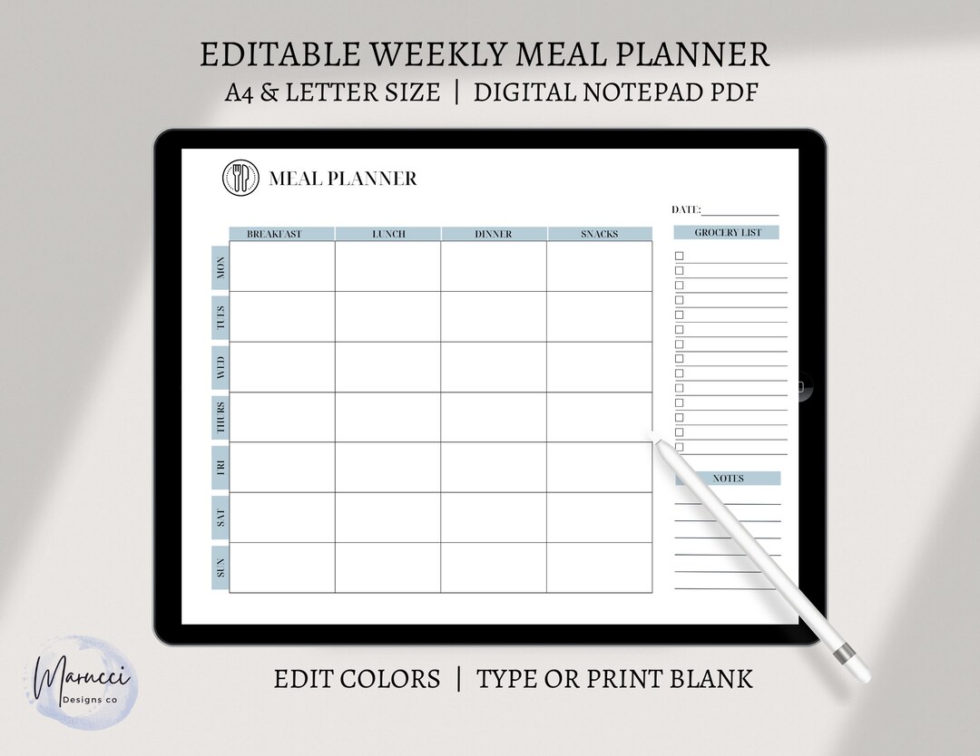 Digital Meal Planner for Goodnotes, Blush Pink, Undated Weekly Meal ...
