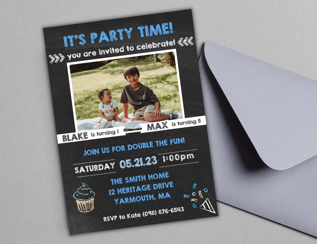 Invitación de cumpleaños de hermanos, invitación de cumpleaños doble ...