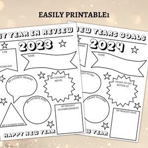 Kids New Year's Resolution Printable Year in Review and Goals for the ...