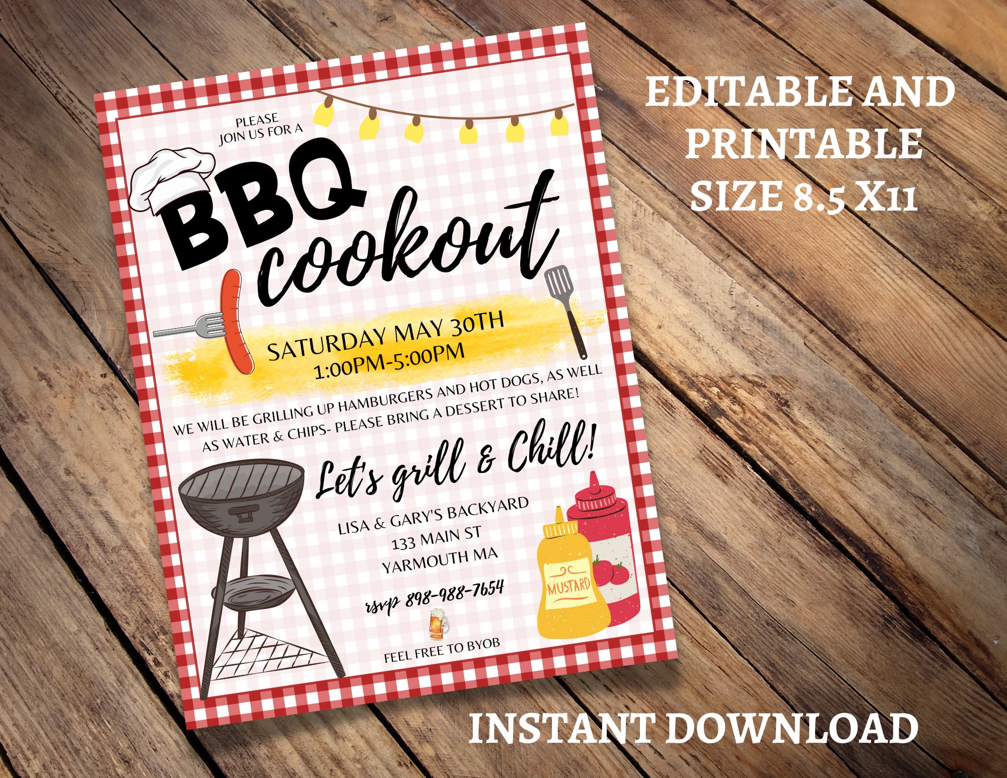 Barbecue Cookout Flyer Picnic Flyer Fundraiser Flyer - Etsy