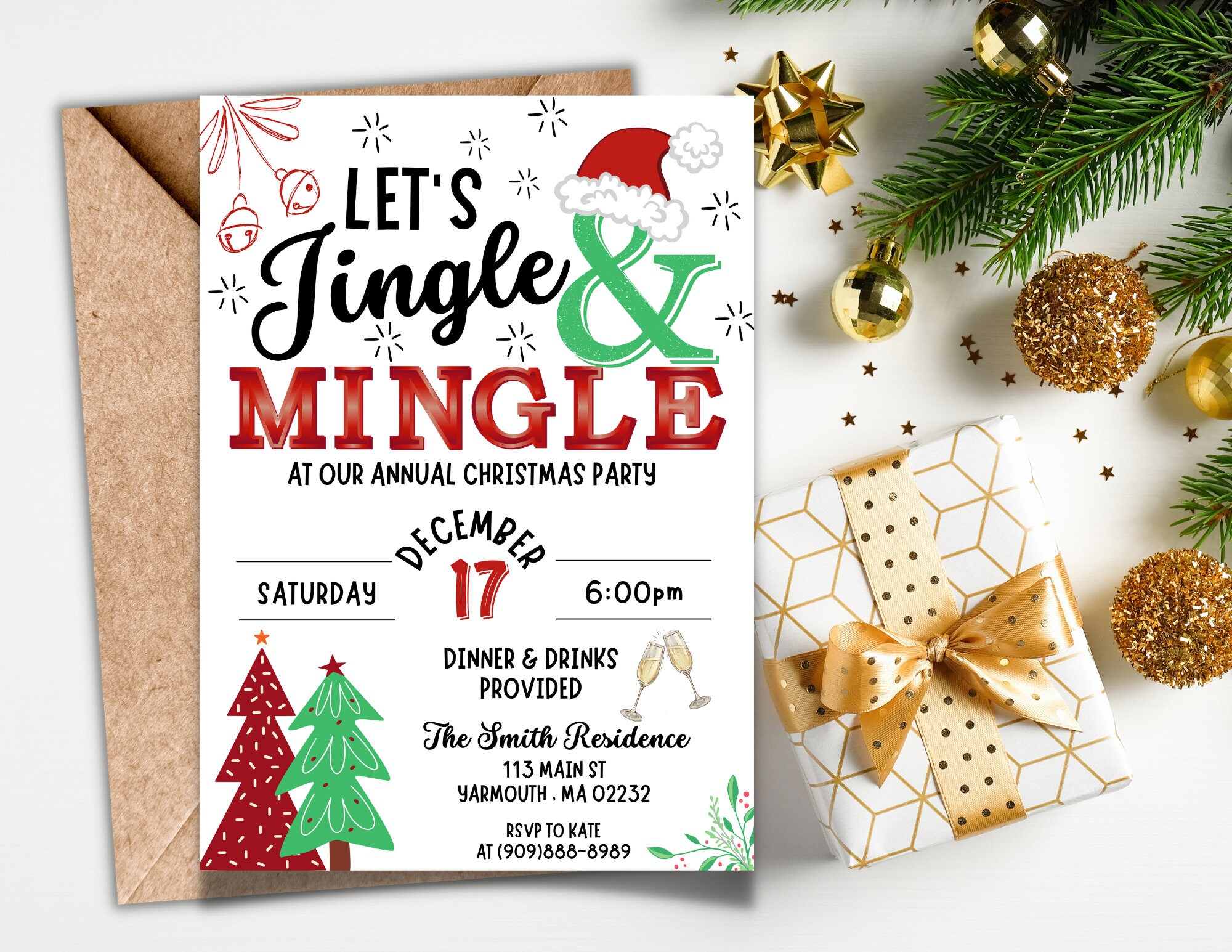 Editable Christmas Party Invitation, Jingle and Mingle Invitation, Work ...