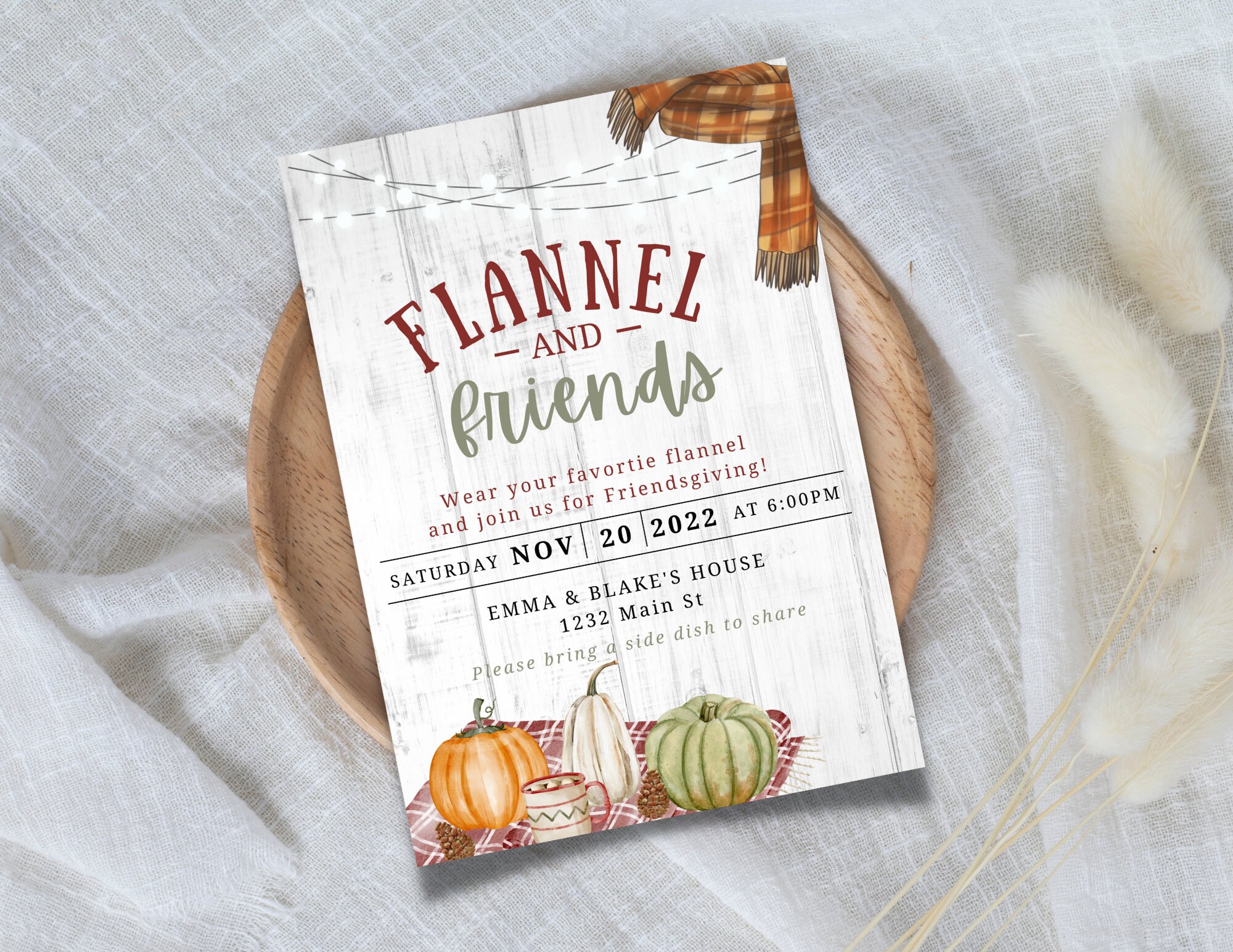 Friendsgiving Invitation Flannel and Friendsgiving Party - Etsy