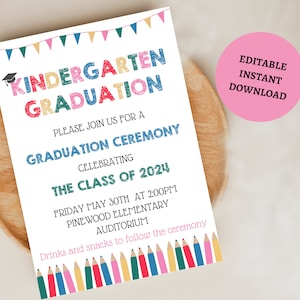 Editable Kindergarten Graduation Invitation, Kindergarten Party Invite ...