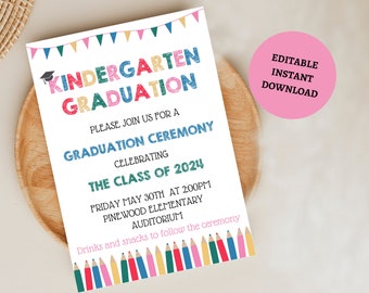 Editable Kindergarten Graduation Invitation, Kindergarten Party Invite ...