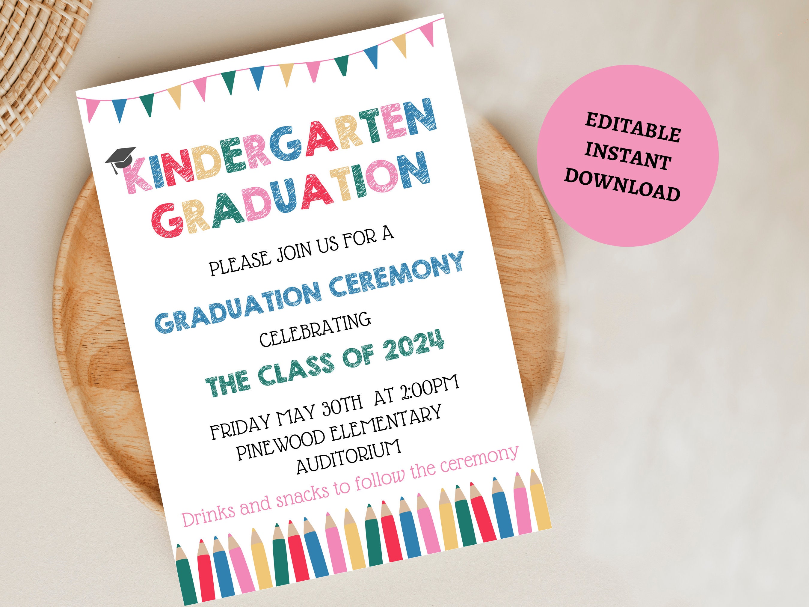 Editable Kindergarten Graduation Invitation, Kindergarten Party Invite ...
