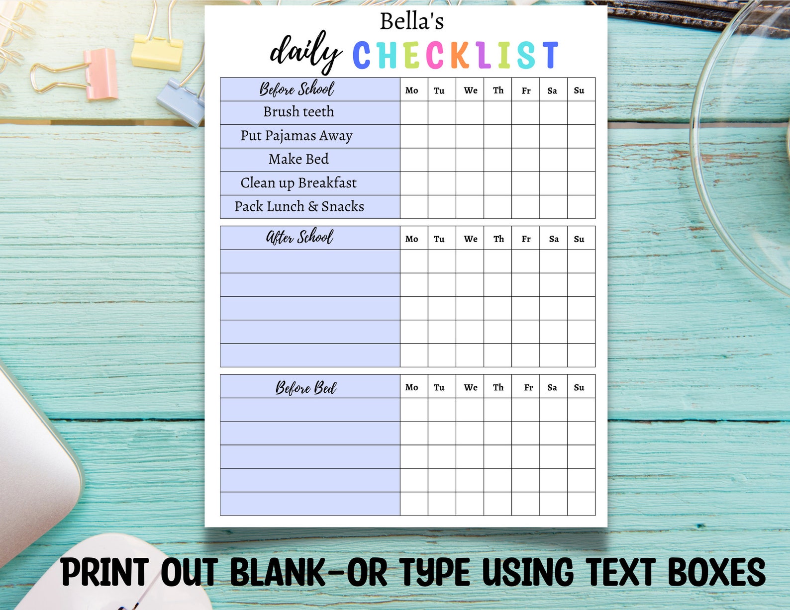 Printable Editable Daily Checklist for Kids Chore Chart for - Etsy