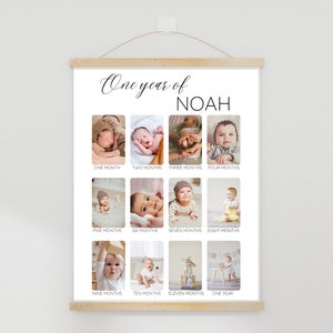 Printable Baby's First Year Photo Poster Template, Modern 1st Birthday ...