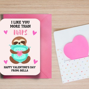 Printable Sloth Valentine's Day Cards, Valentines Card for Kids, Sloth ...
