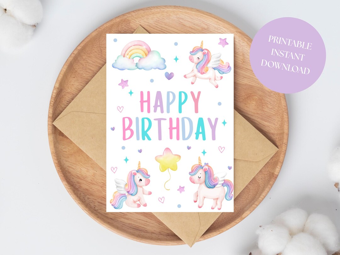 Happy Birthday Card Unicorn Birthday Greeting Card Unicorn Magical ...