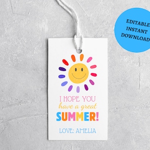 End of School Year Tags, Sun Gift Tags, Teacher Thank You, Last Day of ...