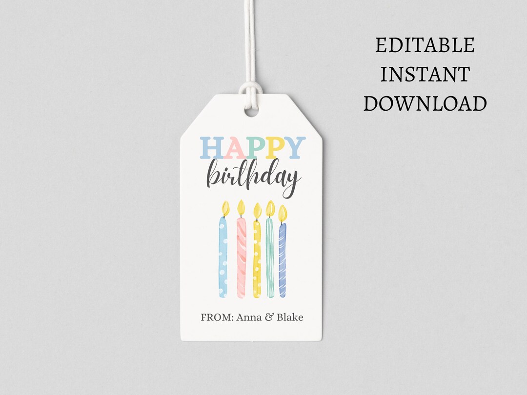 Printable Birthday Tags, Happy Birthday Gift Tag, Instant Download ...
