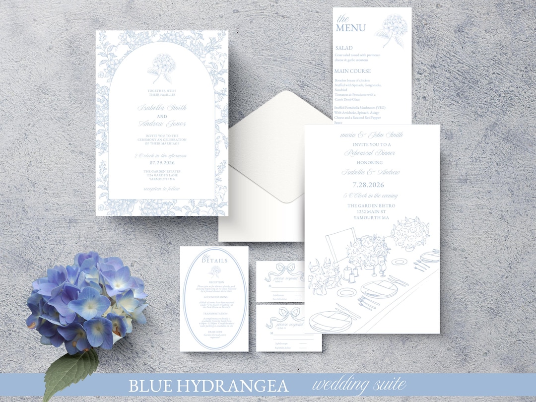 Hydrangea Wedding Invitation Suite | Coastal Bridal Shower Invite ...