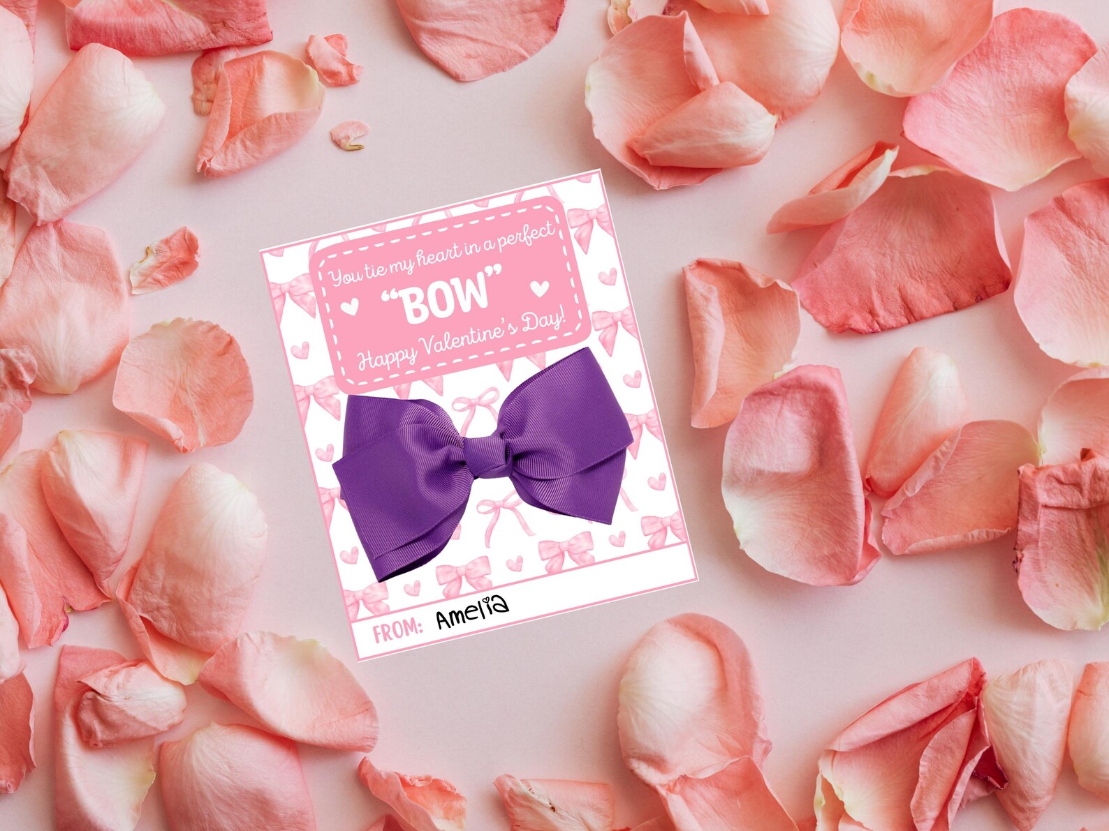 PRINTABLE Hair Bow Valentine Card / Valentine Printable for Kids / Girl ...