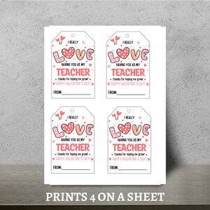 Valentine Teacher Tag. Printable Gift Tags for Valentine's Day ...