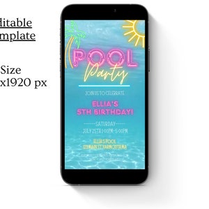 Pool Party Ecard,pool Party Text Invitation,pool Party Birthday Digital ...