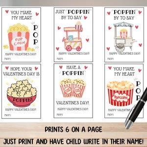 Popcorn Valentine Cards for Kids, Kids Valentine Cards, Popcorn ...