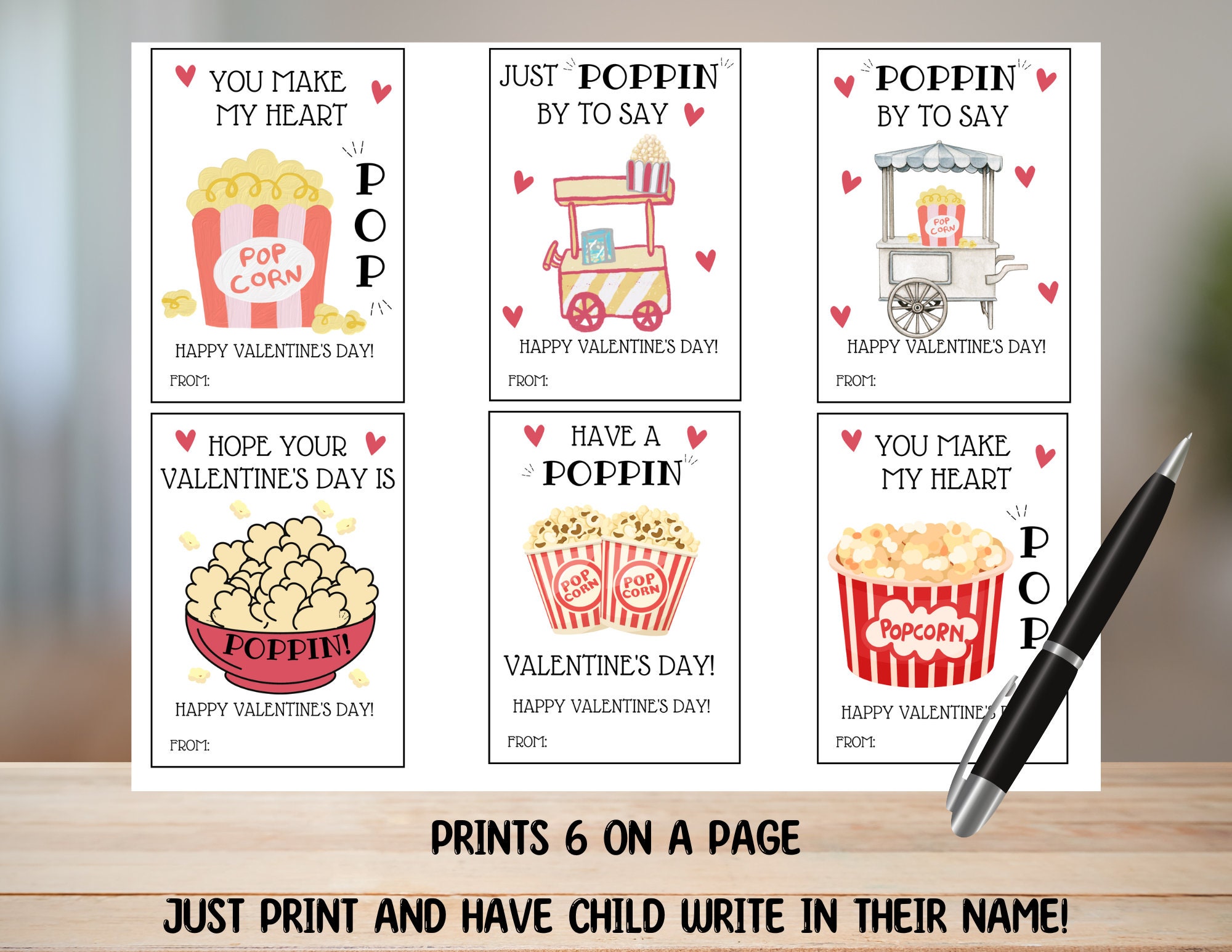Popcorn Valentine Cards for Kids, Kids Valentine Cards, Popcorn ...