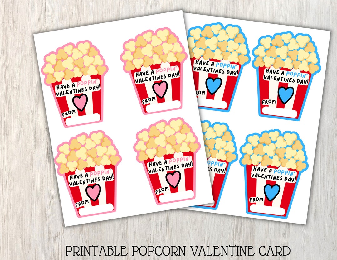 Valentine Popcorn Cards, Valentine's Day Stickers, Boy Girl Kids ...