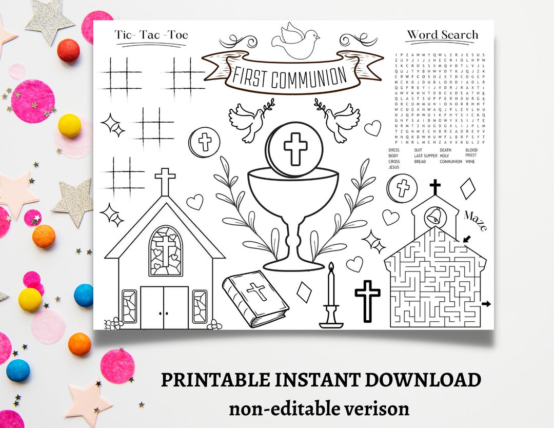 First Communion Coloring Placemat, Personalized, Digital File ...