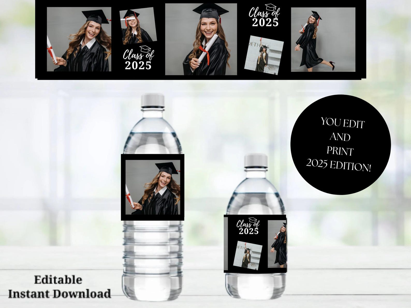 Photo Graduation Water Bottle Labels - Class of 2025 Graduate Image ...