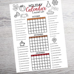 Printable Fall Calendar Poster, Fall Activities Calendar, Autumn ...