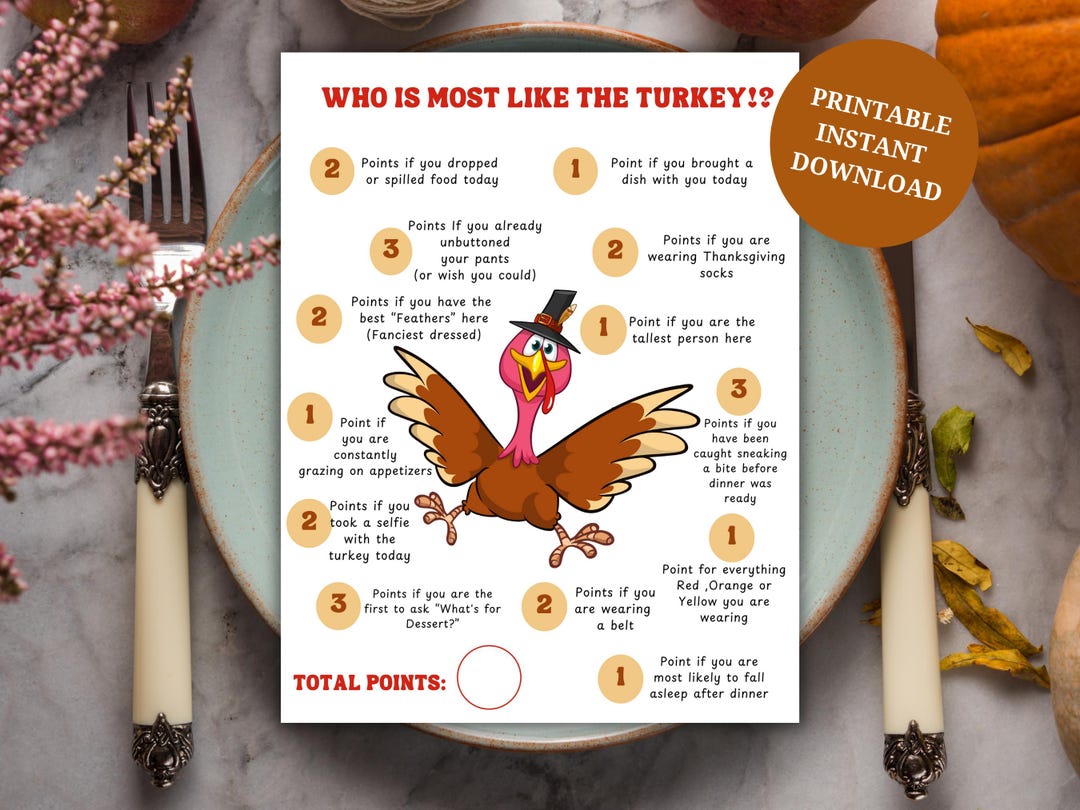 Printable Thanksgiving Game,family Thanksgiving Game, Dinner Table Game ...