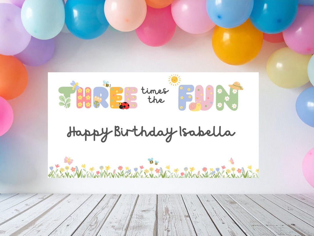 Three Times the Fun Birthday Banner, Printable Birthday Banner - Etsy